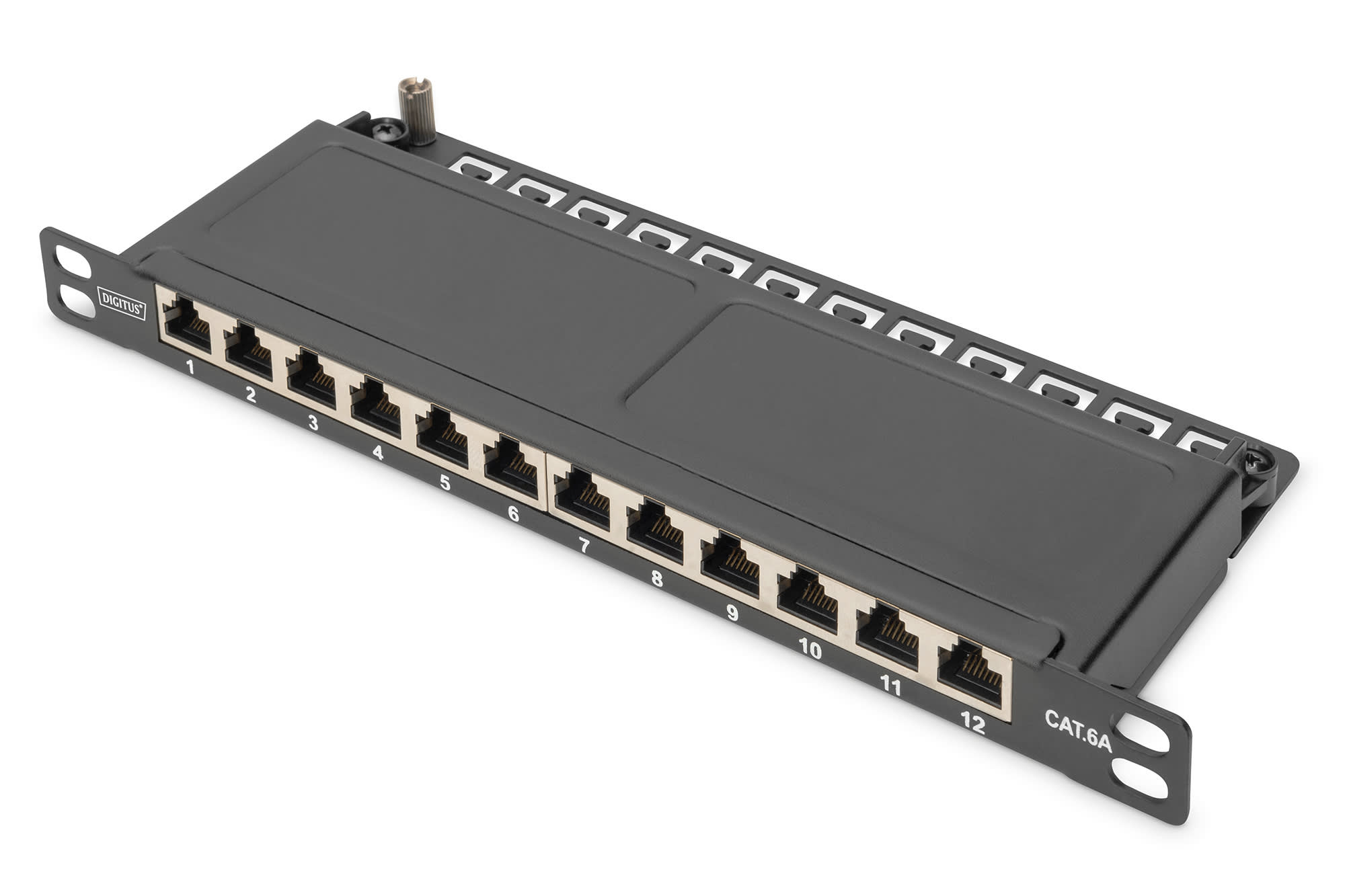 CAT 6A, Patch Panel, SH, 12-port, 0.5U, 10", black | Bredengen