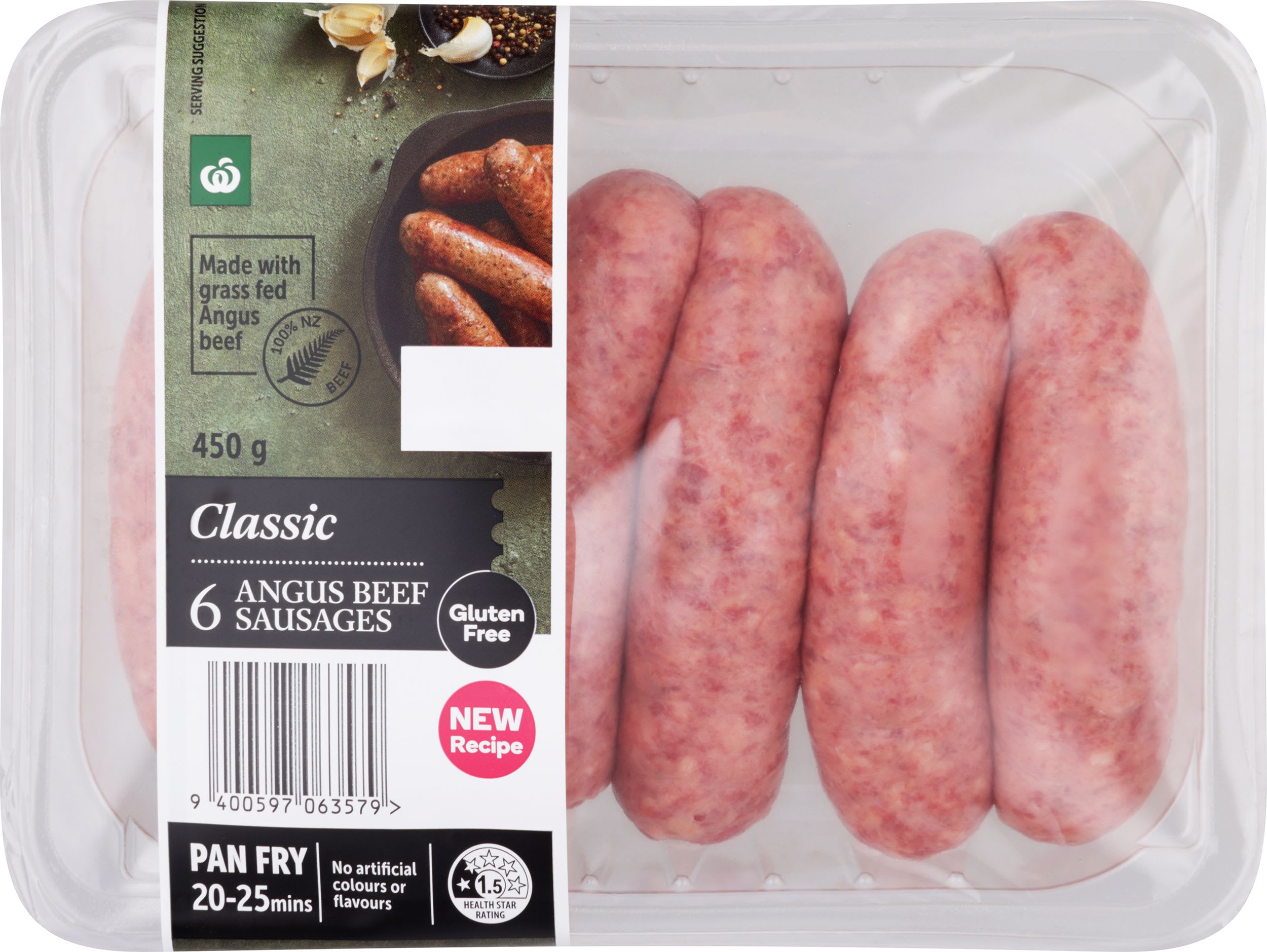 Woolworths Classic Angus Beef Sausages 450g 6pk | bunch