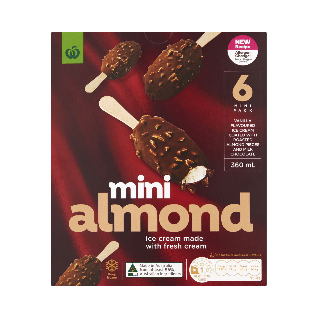 Woolworths Mini Almond Vanilla Ice Cream 360mL 6 Pack | bunch