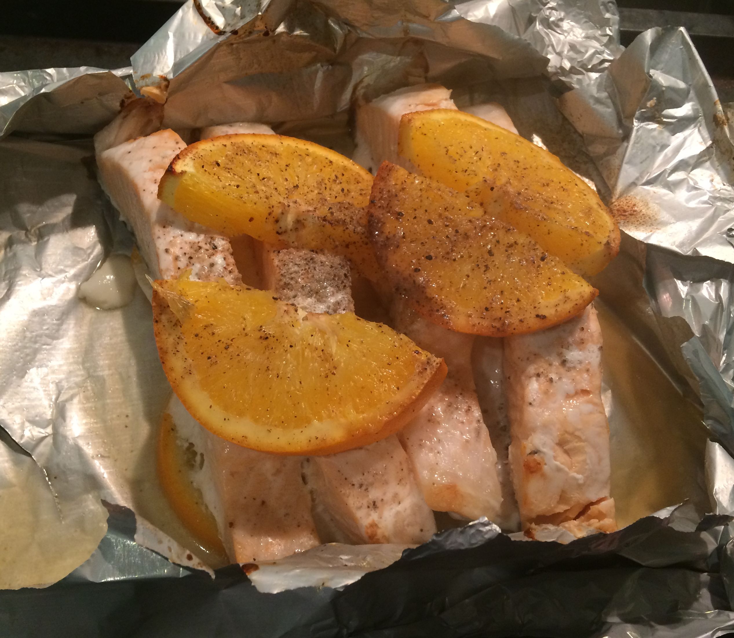 Orange and cracked black pepper baked salmon | bunch