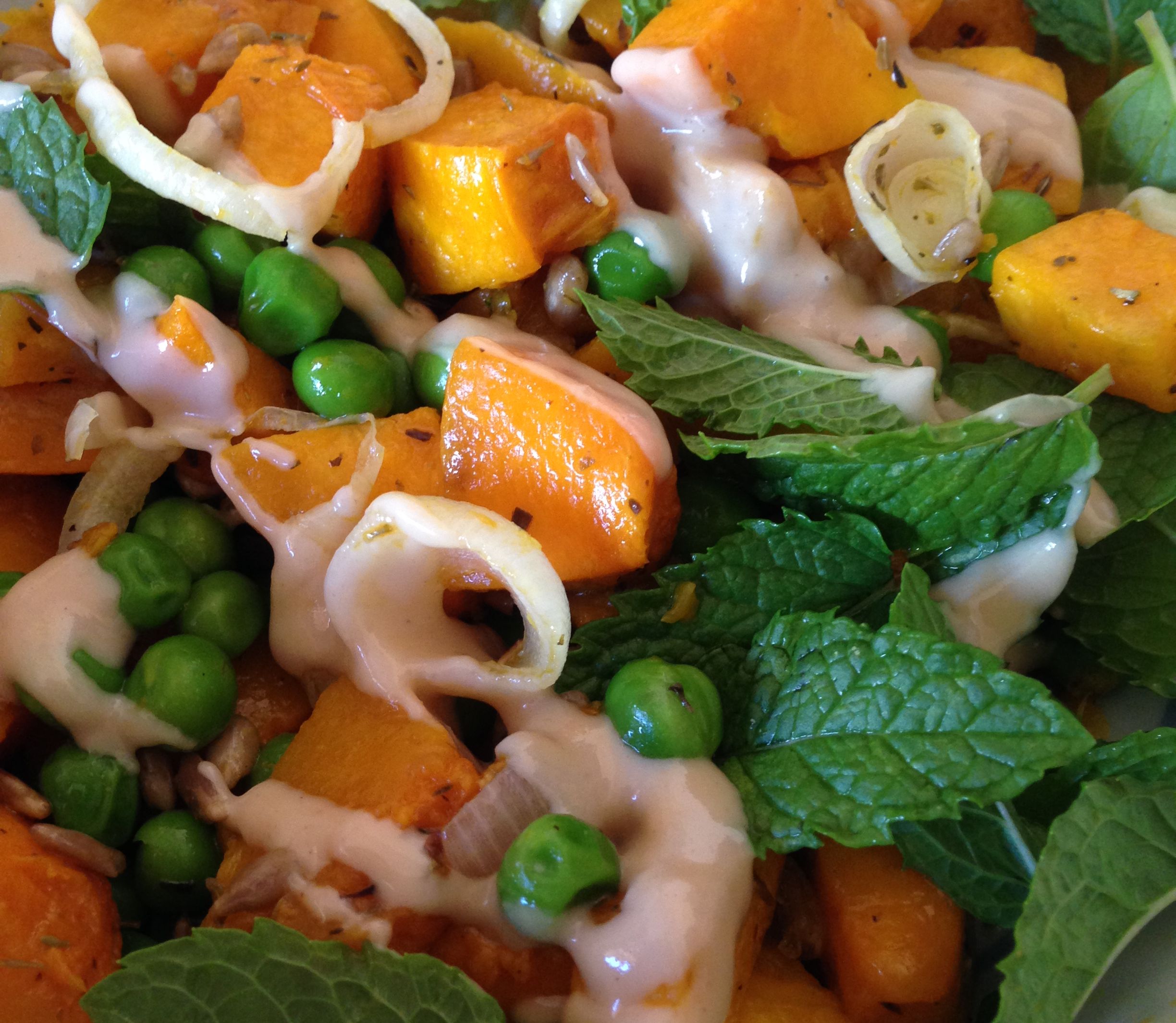 Roast pumpkin, peas and mint salad | bunch