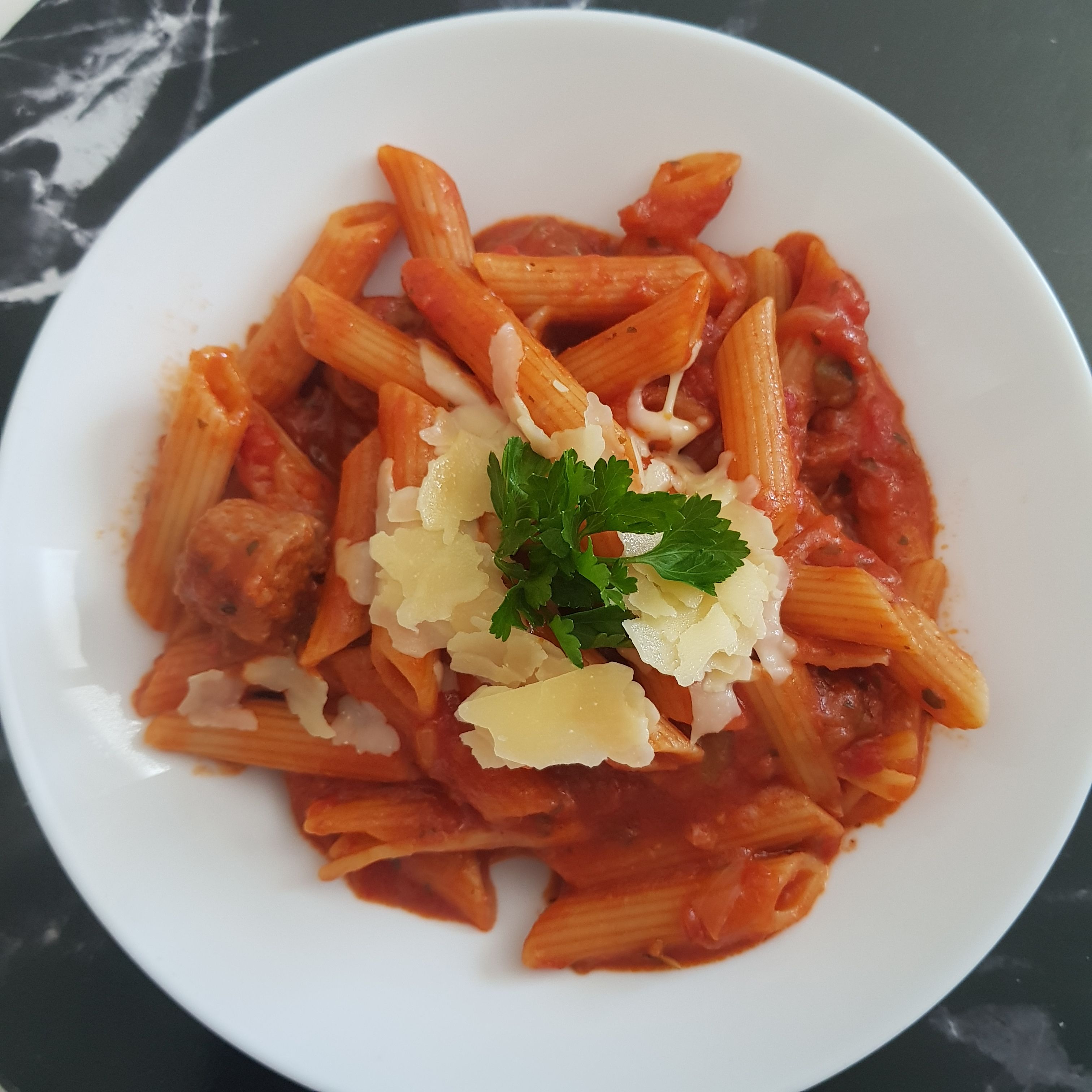Penne Pasta with Beef Chipolata Sausages | bunch