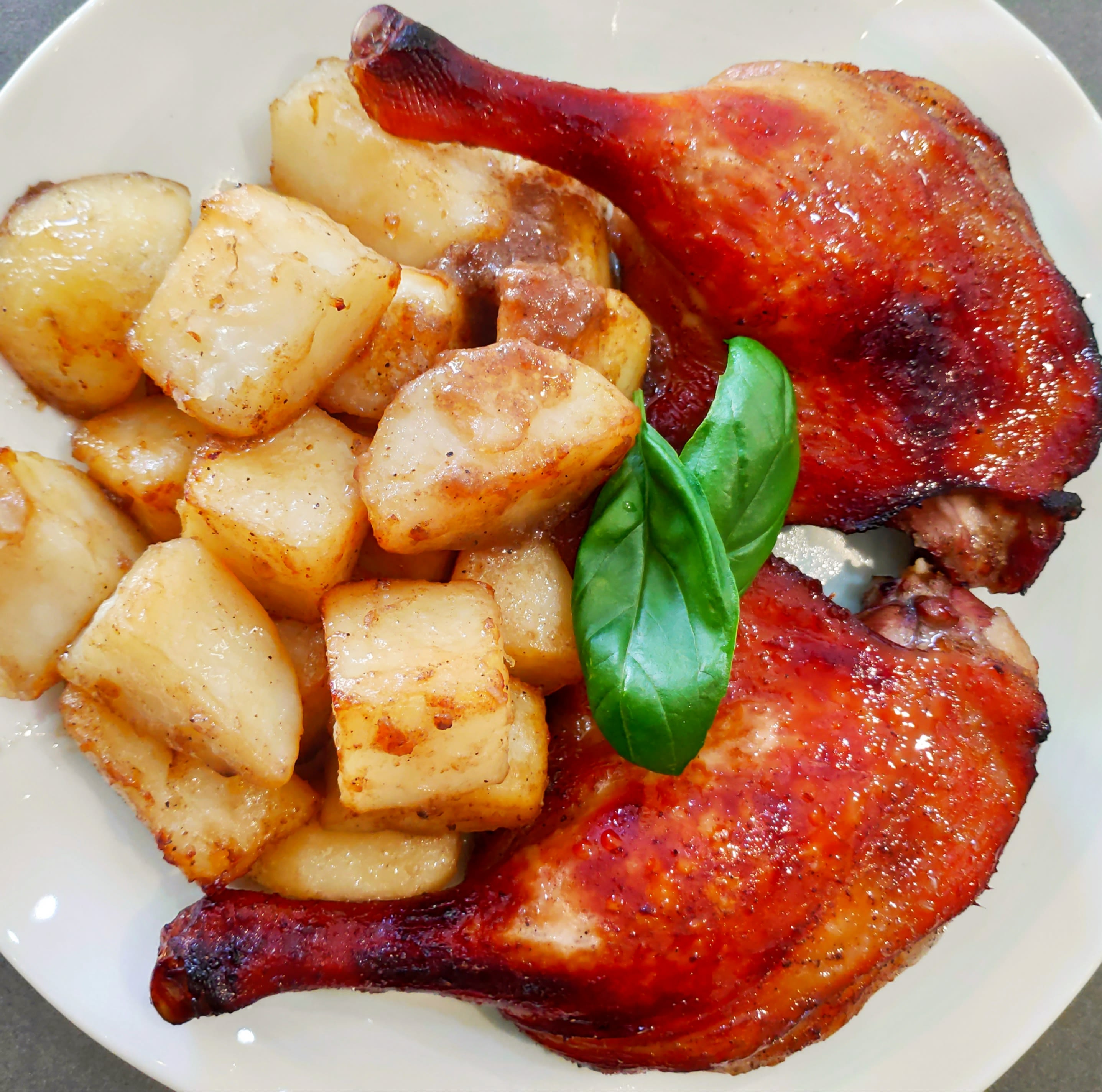 Baked Honey Soy Duck Legs with Potatoes | bunch