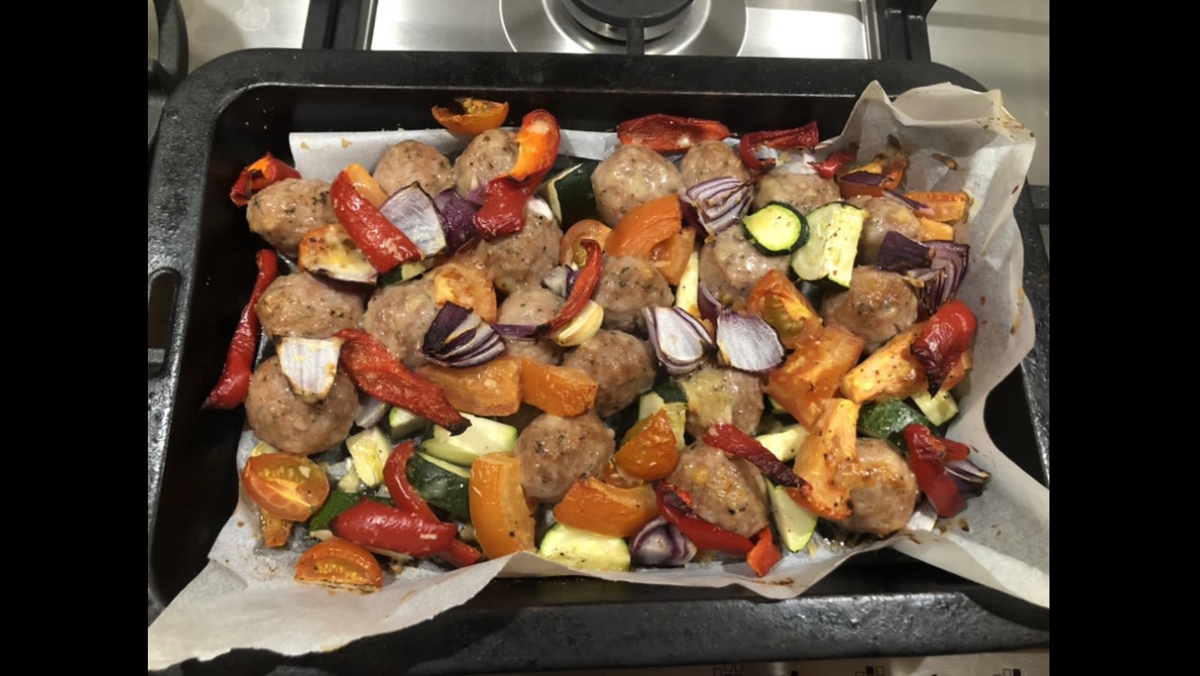 Meatball and Roast Veg Tray Bake | bunch