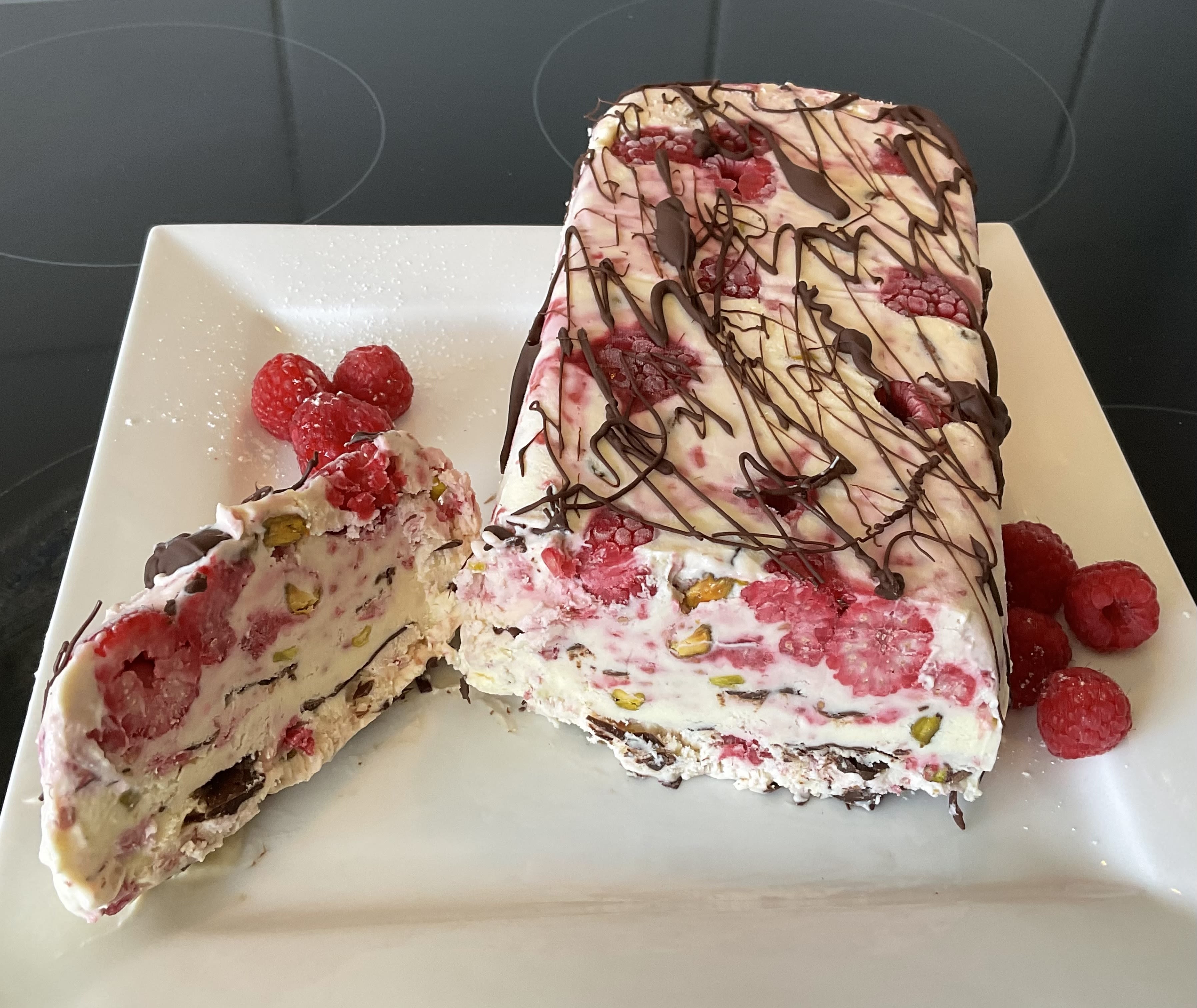 Choc Raspberry Pistachio Ice Cream Terrine | bunch