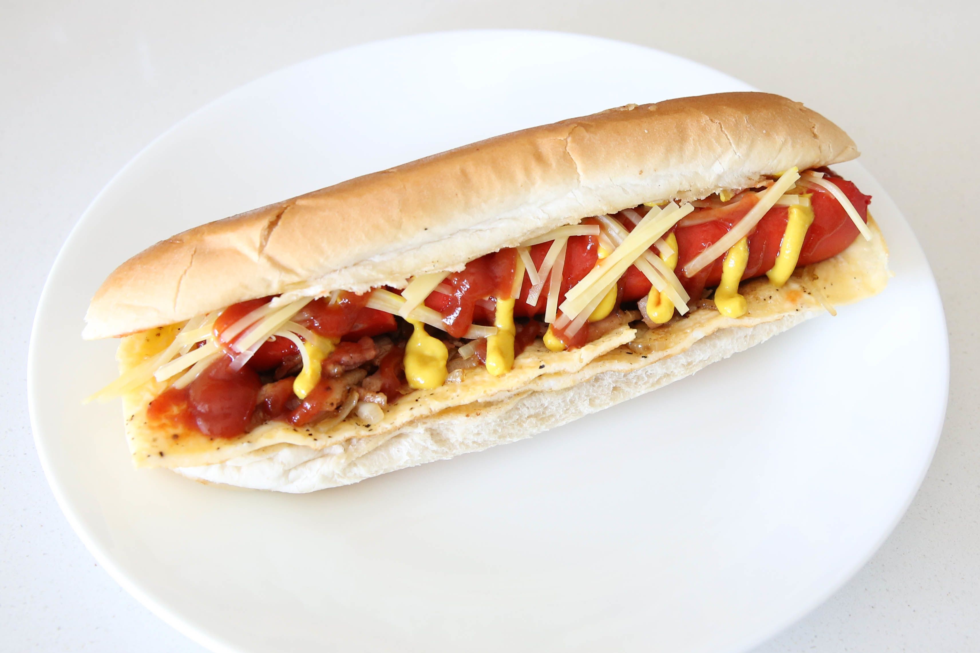 Hot Dog with Bacon, Eggs and Onion | bunch
