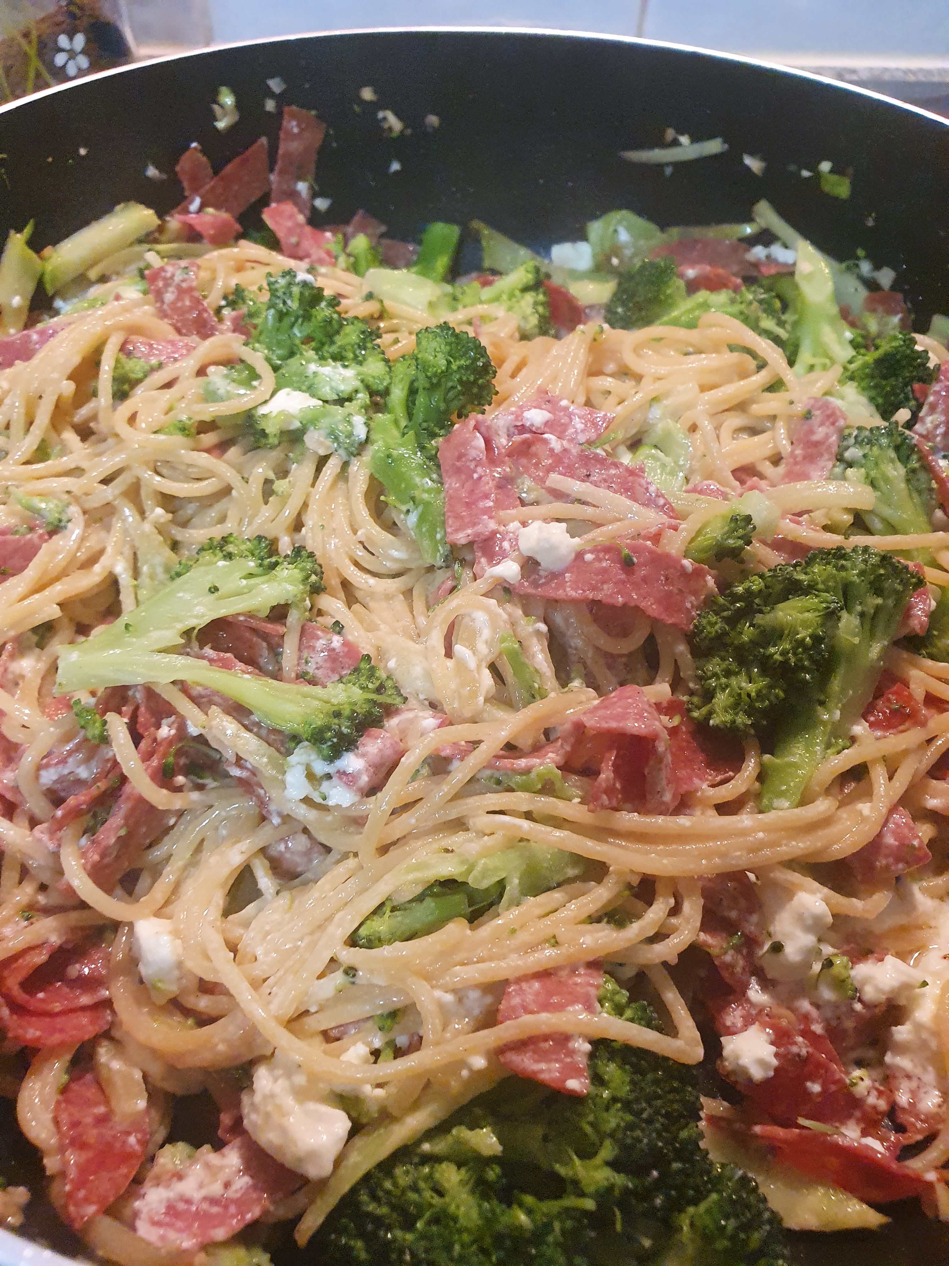 Salami, Broc and Feta Spaghetti | bunch
