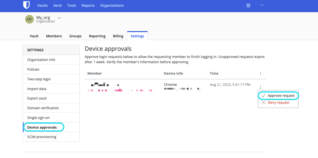 Approve a Trusted Device | Bitwarden Help Center