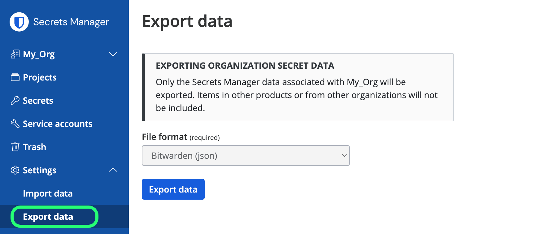 Export Data | Bitwarden Help Center