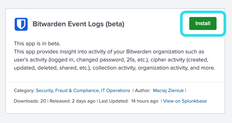Splunk SIEM | Bitwarden Help Center