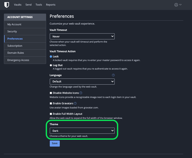 Change App Theme | Bitwarden Help Center