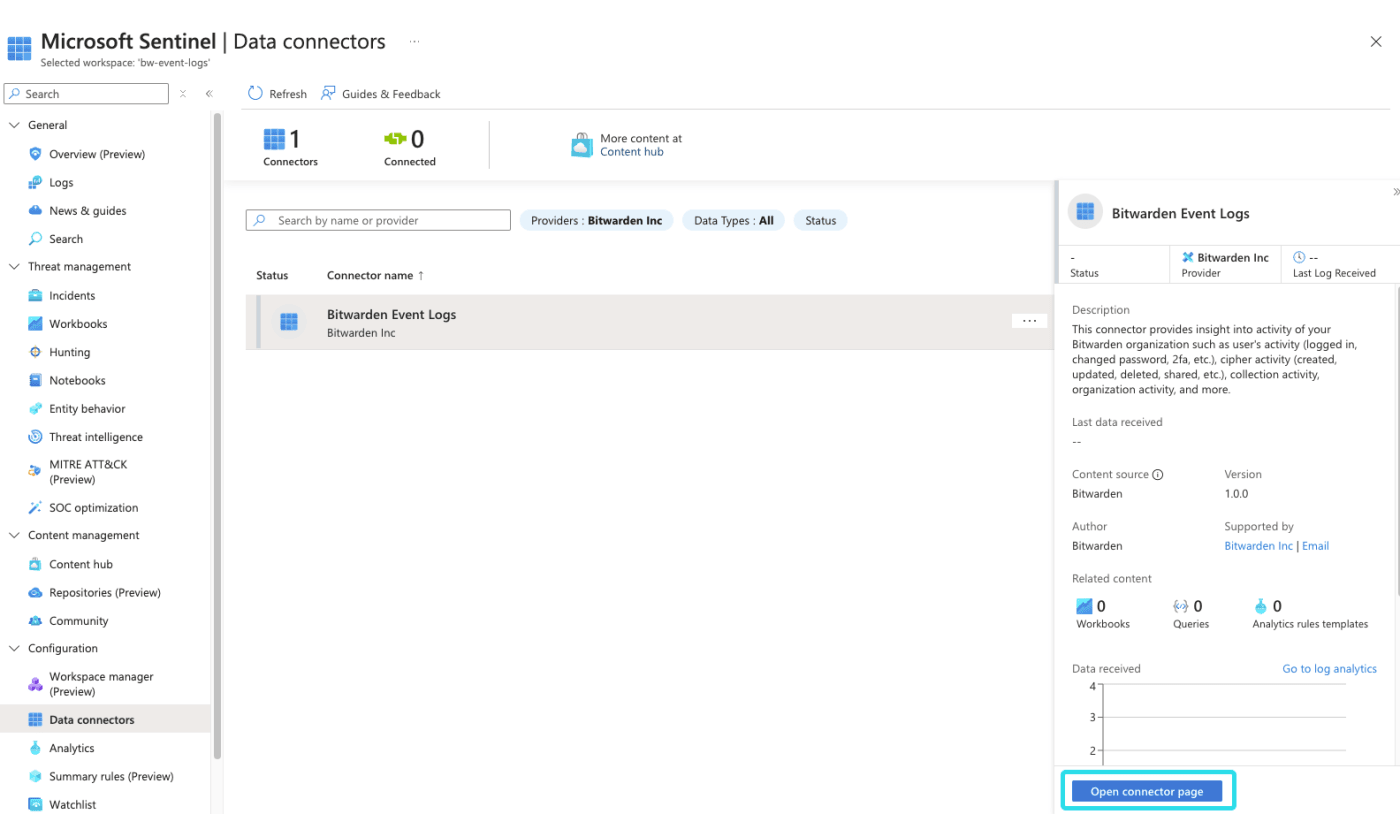 Microsoft Sentinel SIEM | Bitwarden Centro de ayuda