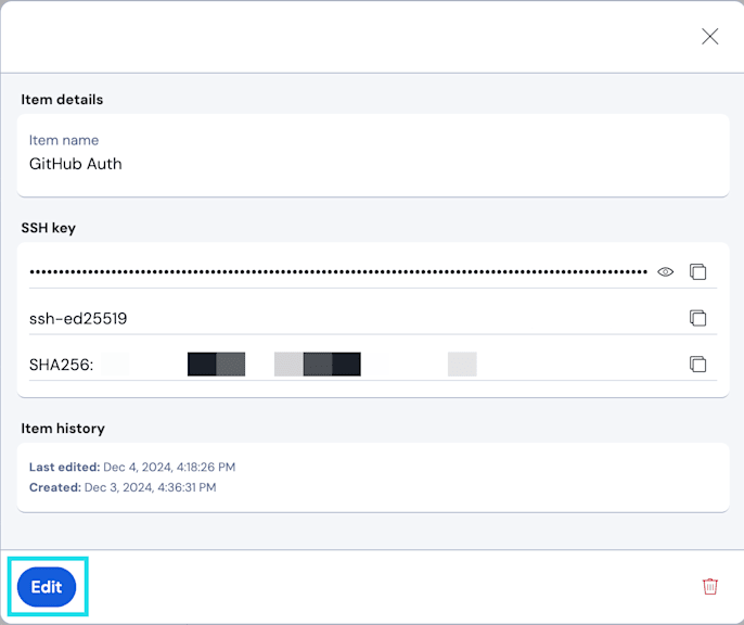 Edit SSH item web app