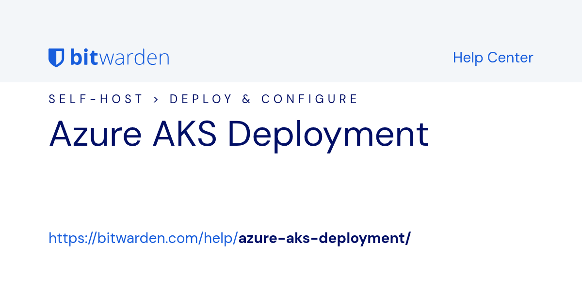 Déploiement Azure AKS | Bitwarden