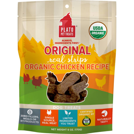 Plato Pet Treats Real Strips Organic Chicken Meat Bar Dog Treats – 6 oz ...