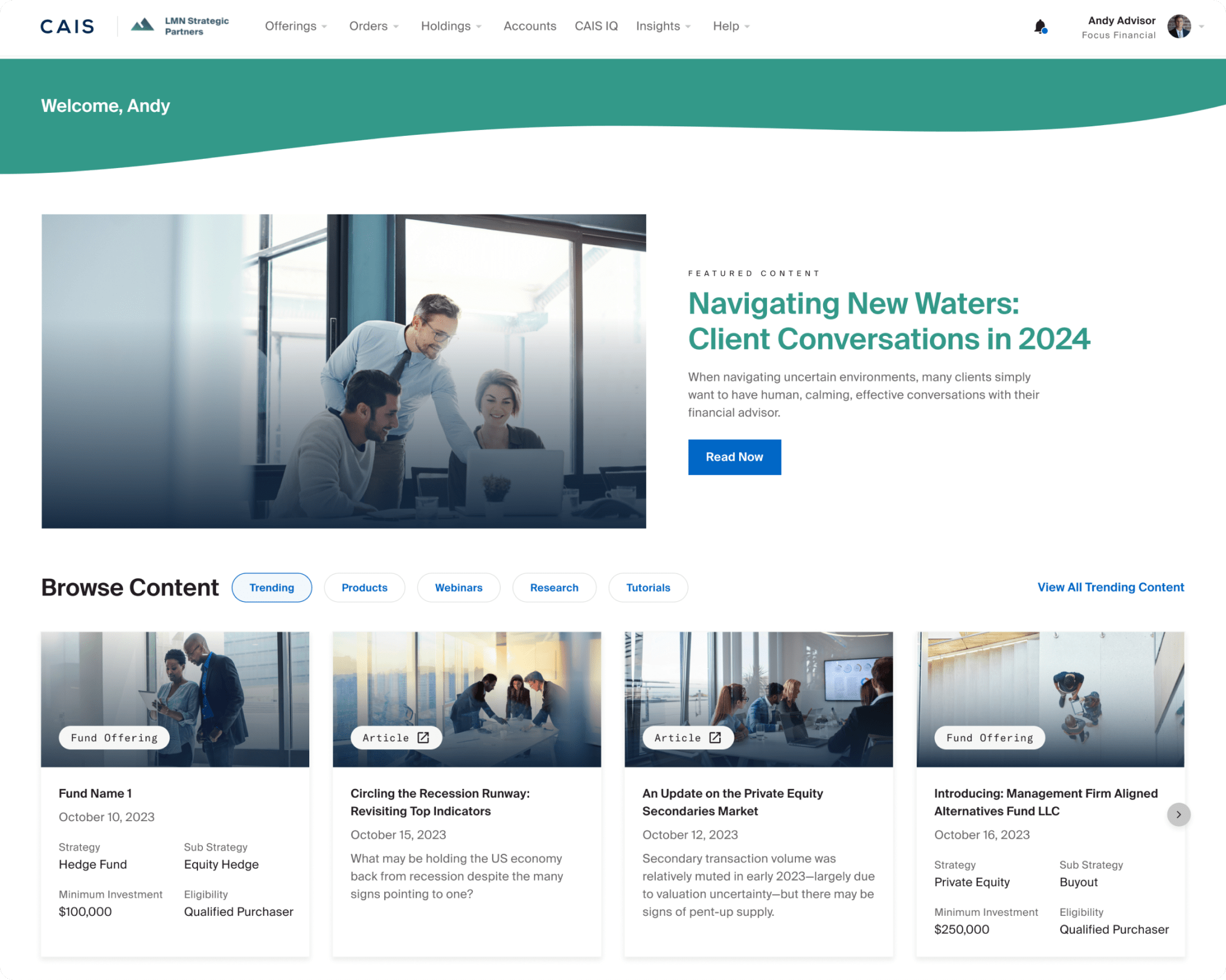 An alternative investment platform built to meet your operational needs with CAIS Solutions - CAIS