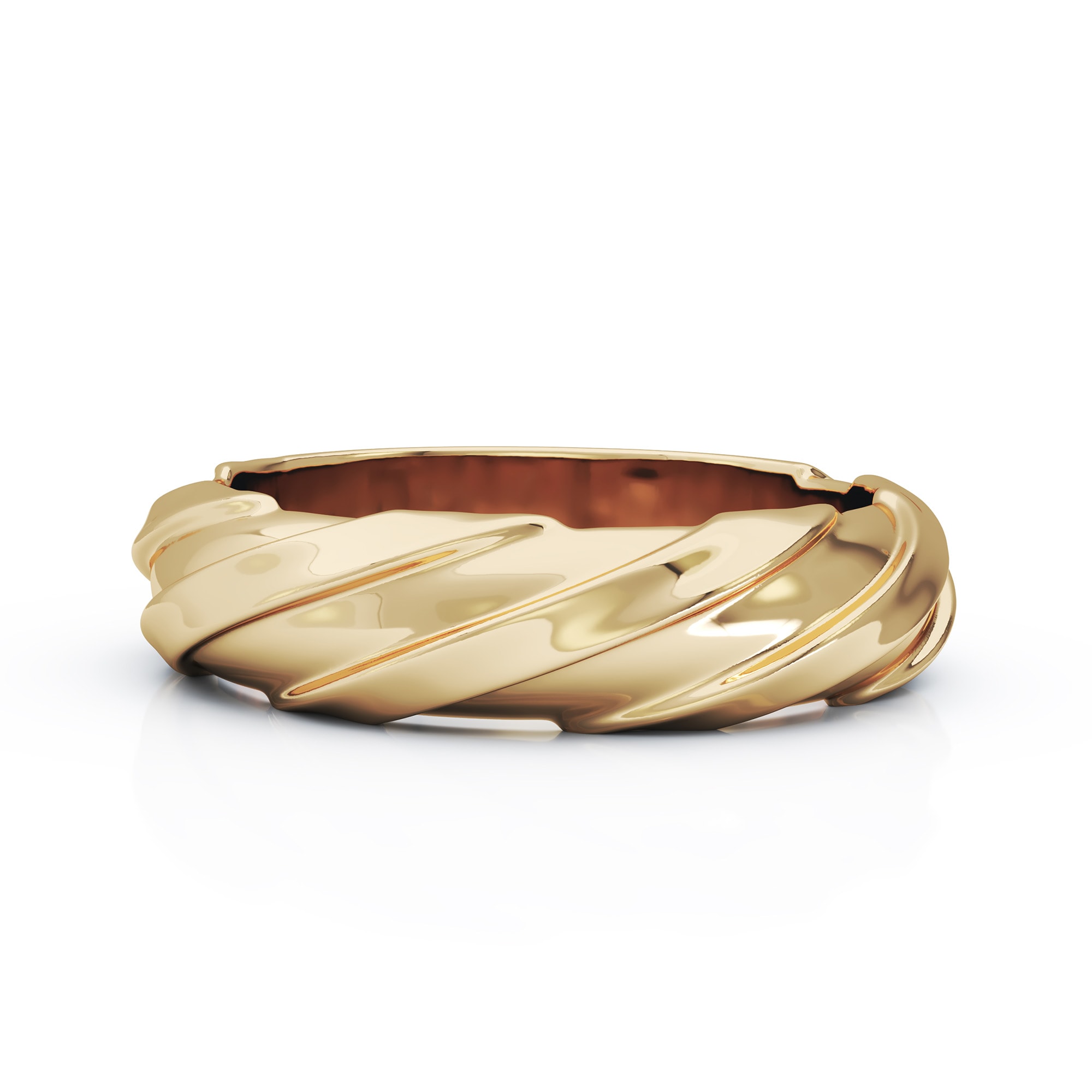 Solid Gold Swirl Elegant Shiny Band For Men - Camellia Jewelry
