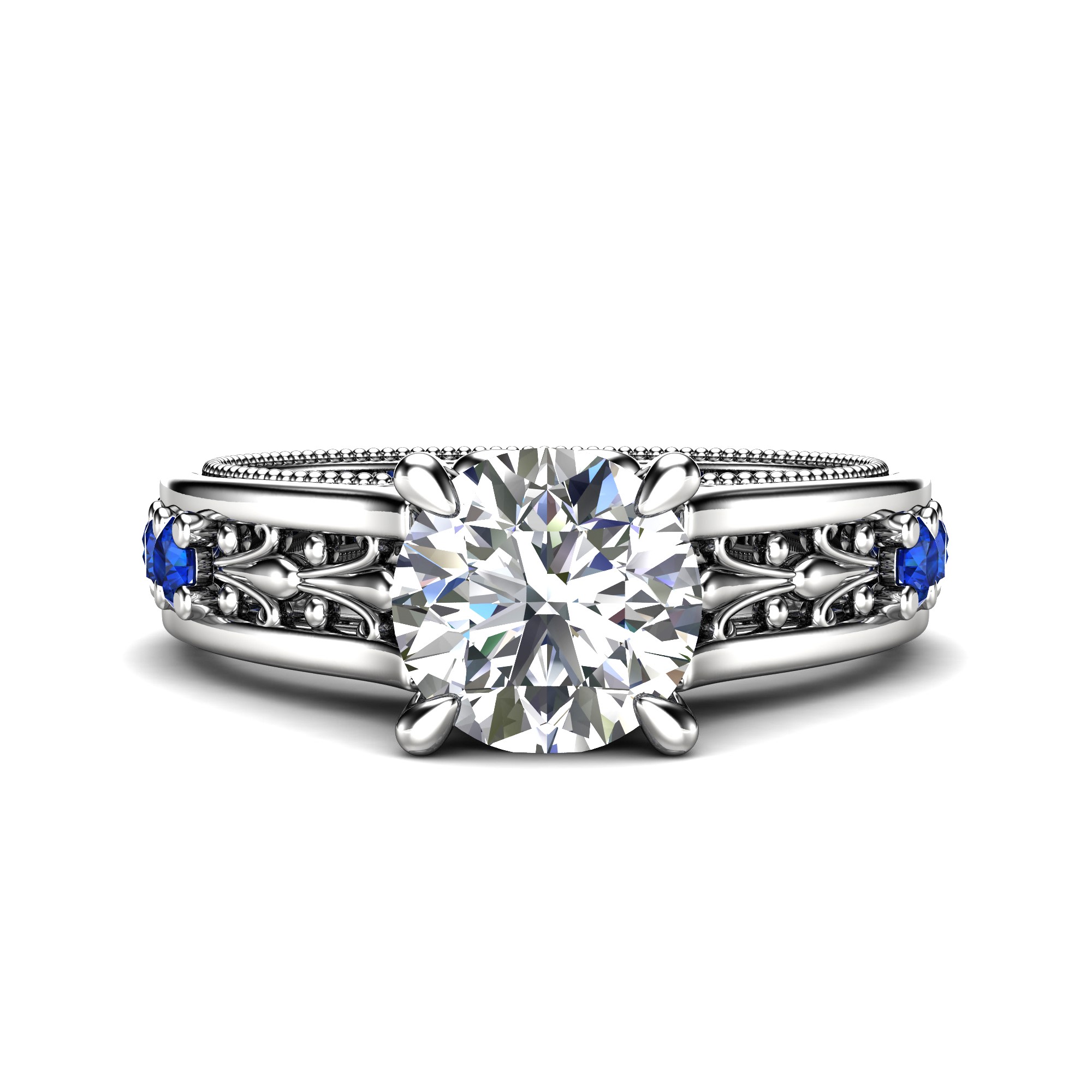 Special Reserved - 14K White Gold Custom Diamond & Sapphires Engagement ...