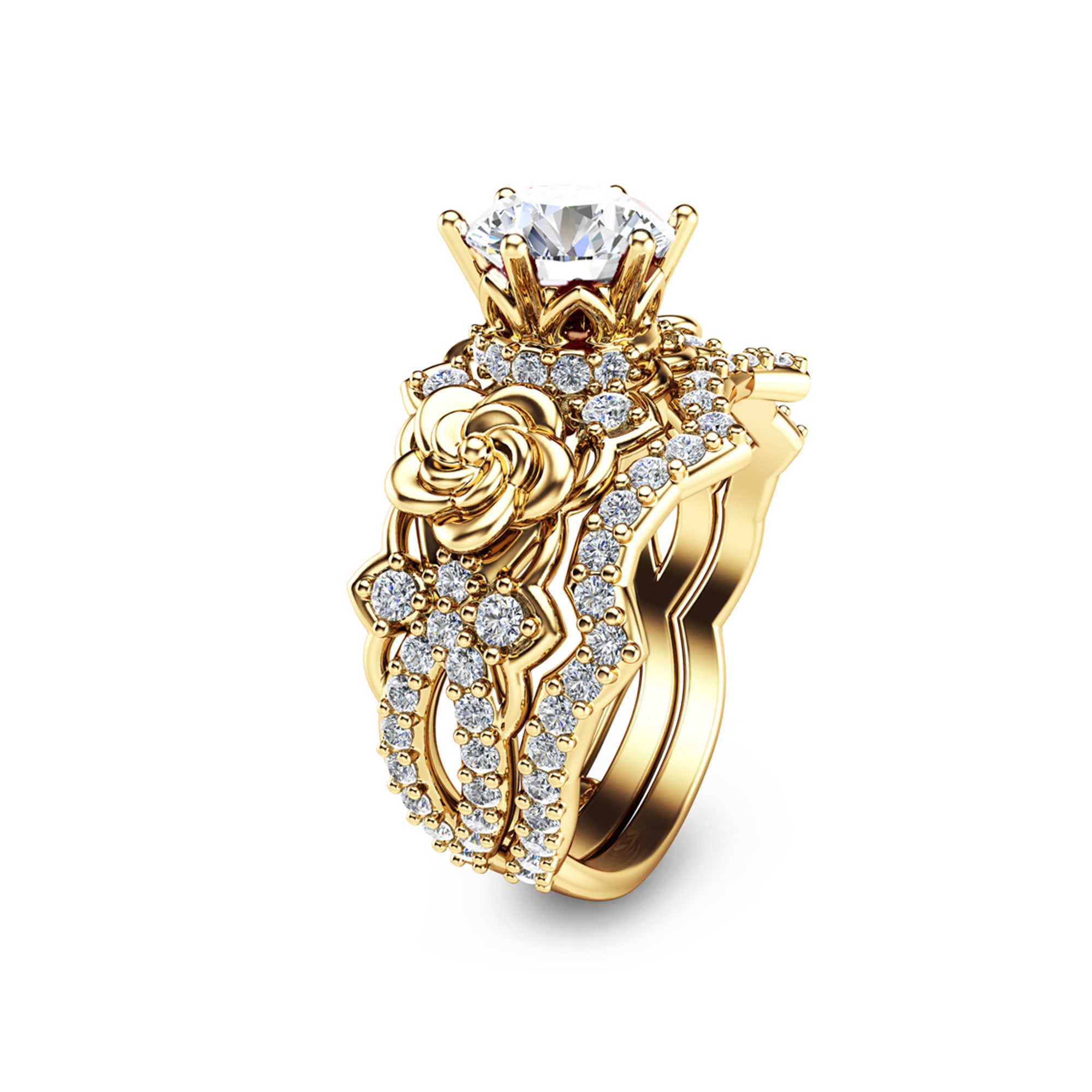 Nature Inspired 14K Gold Uniquely Crafted Natural Diamond Floral Ring ...