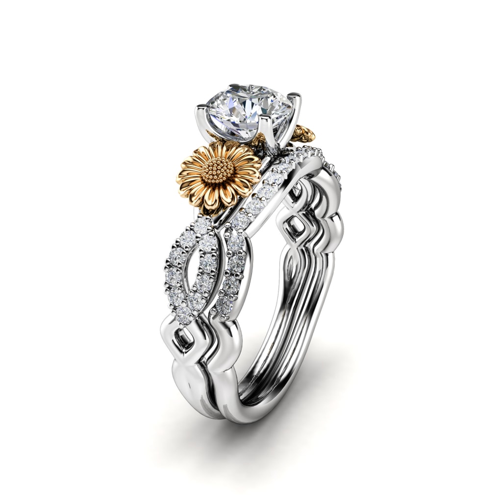 Special Reserved - 14K Gold Sunflower Matching Band - Camellia Jewelry