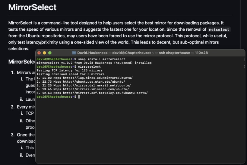 Install mirrorselect on Linux | Snap Store