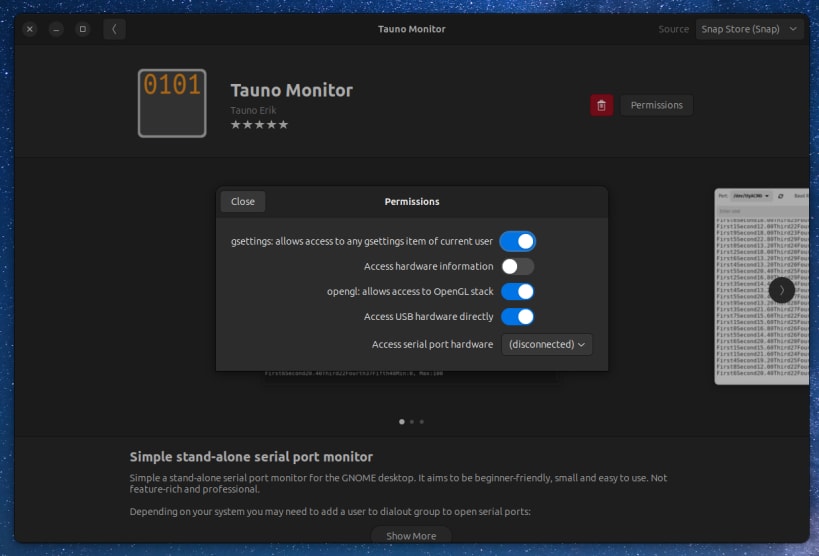 Install Tauno Monitor on Manjaro Linux using the Snap Store | Snapcraft