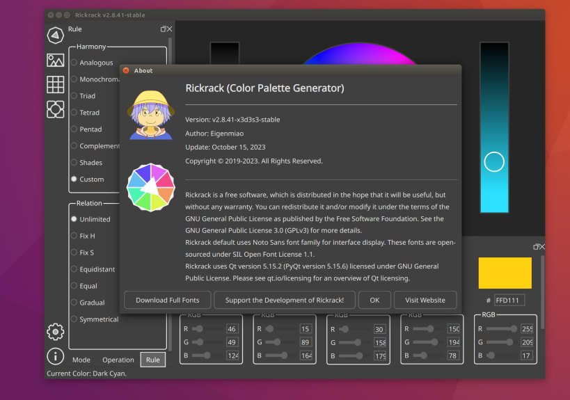 Install Rickrack (Color Palette Generator) on Linux | Snap Store