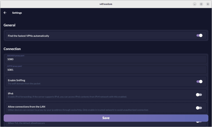 Install v4freedom on Linux | Snap Store
