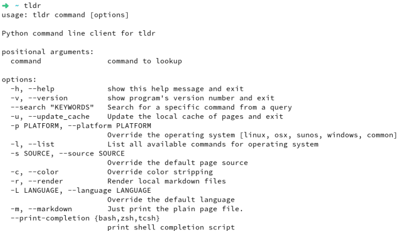 Install tldr on Linux | Snap Store
