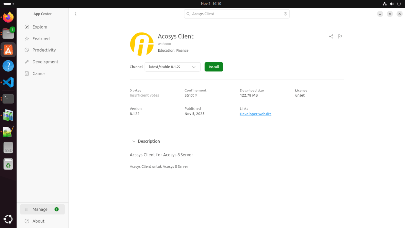 Install Acosys Client on Linux | Snap Store