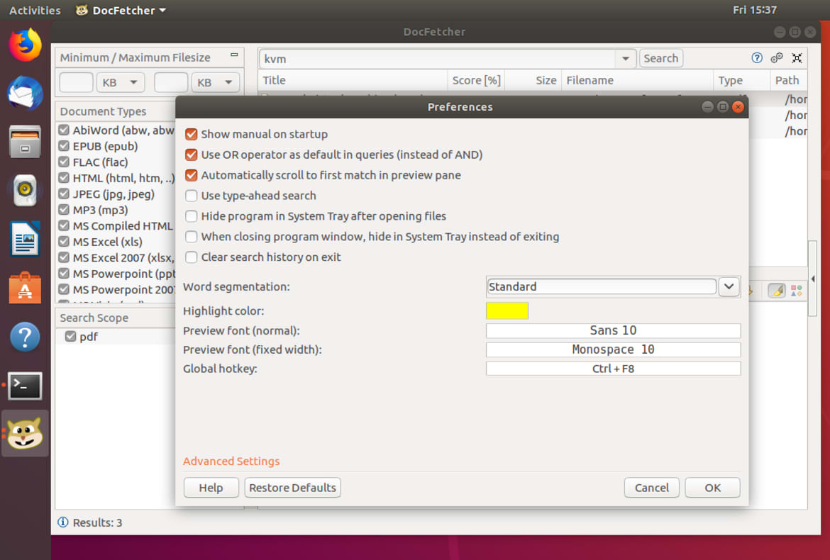 Install docfetcher on Linux | Snap Store