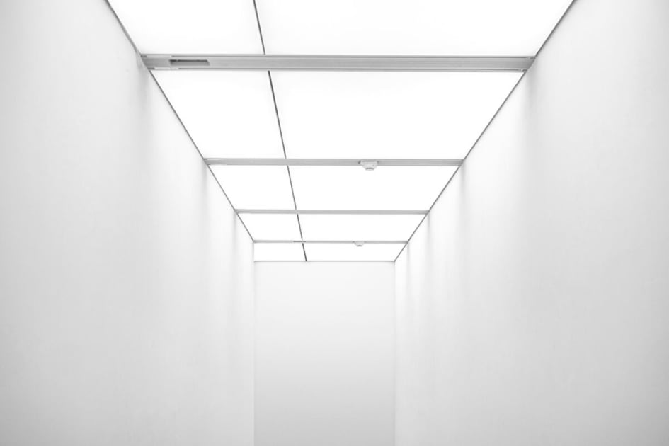 Hallway with fluorescent ceiling light panels mockup