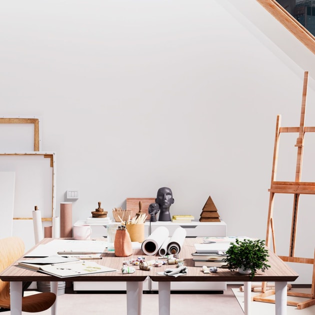 Busy artist's studio mockup