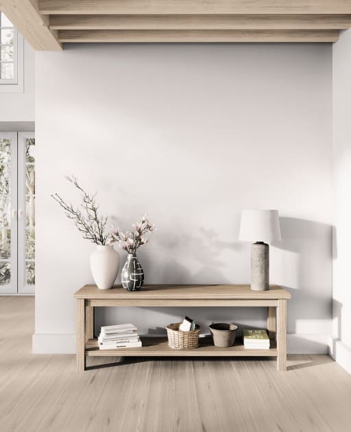 Living area with wooden console table mockup