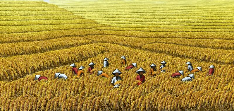 Rice Paddy Textured 3D Painting