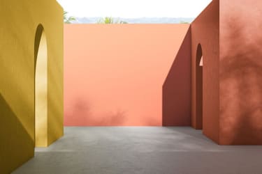 Outdoor wall and plants mockup