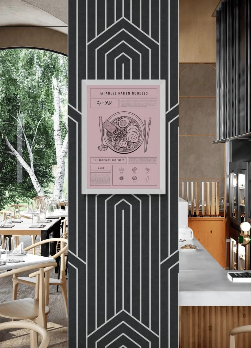 Restaurant interior with narrow feature wall mockup