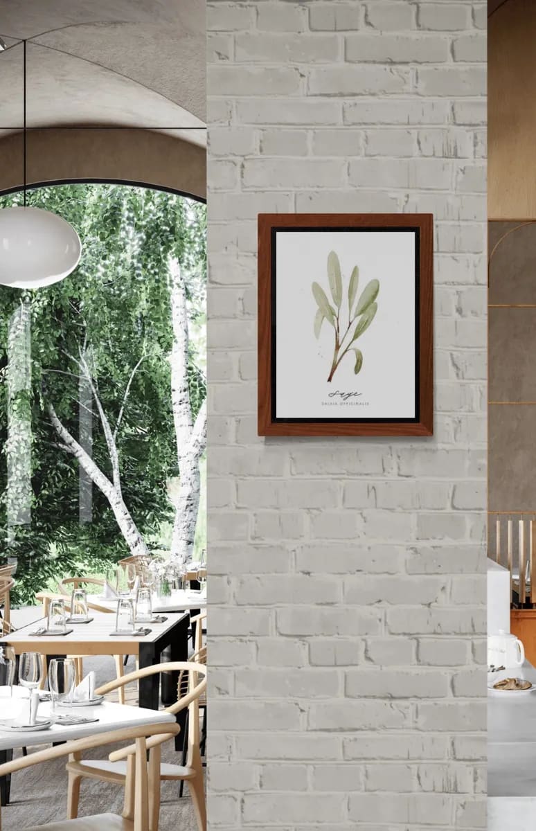 Restaurant interior with narrow feature wall mockup