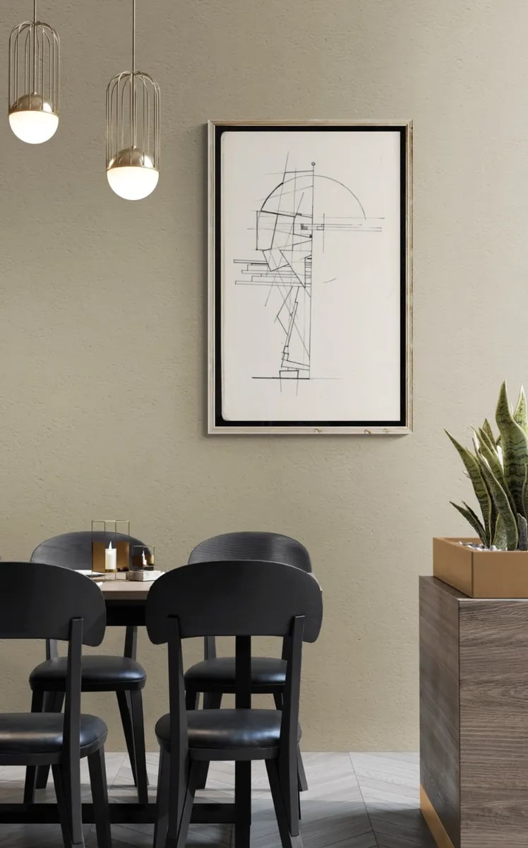 Modern dining room with large planter box mockup