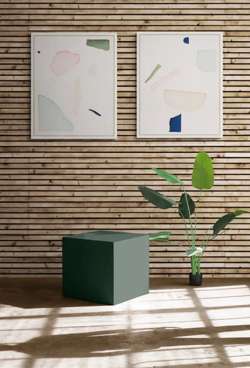 Minimal room with concrete cube mockup