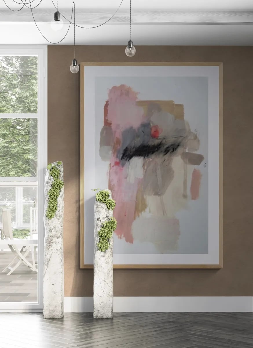 Living room with stone plinths mockup