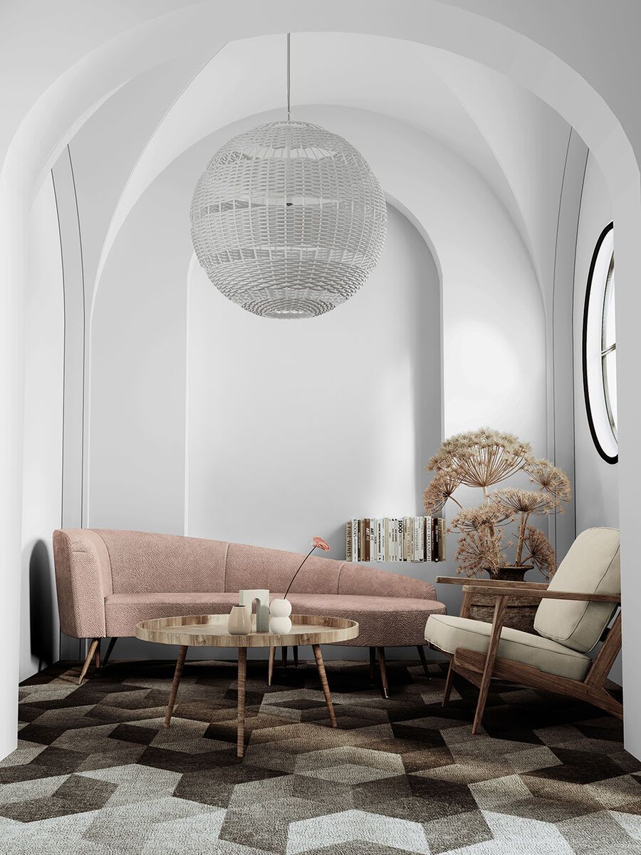 Fancy living room with arched ceiling mockup