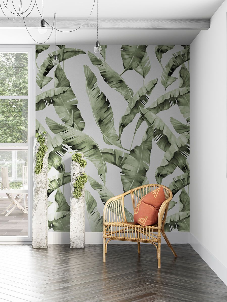 Living room with stone plinths mockup