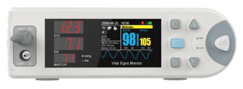 Vital Monitor med NIBP, SpO2 og PR. Bærbar med batteri
