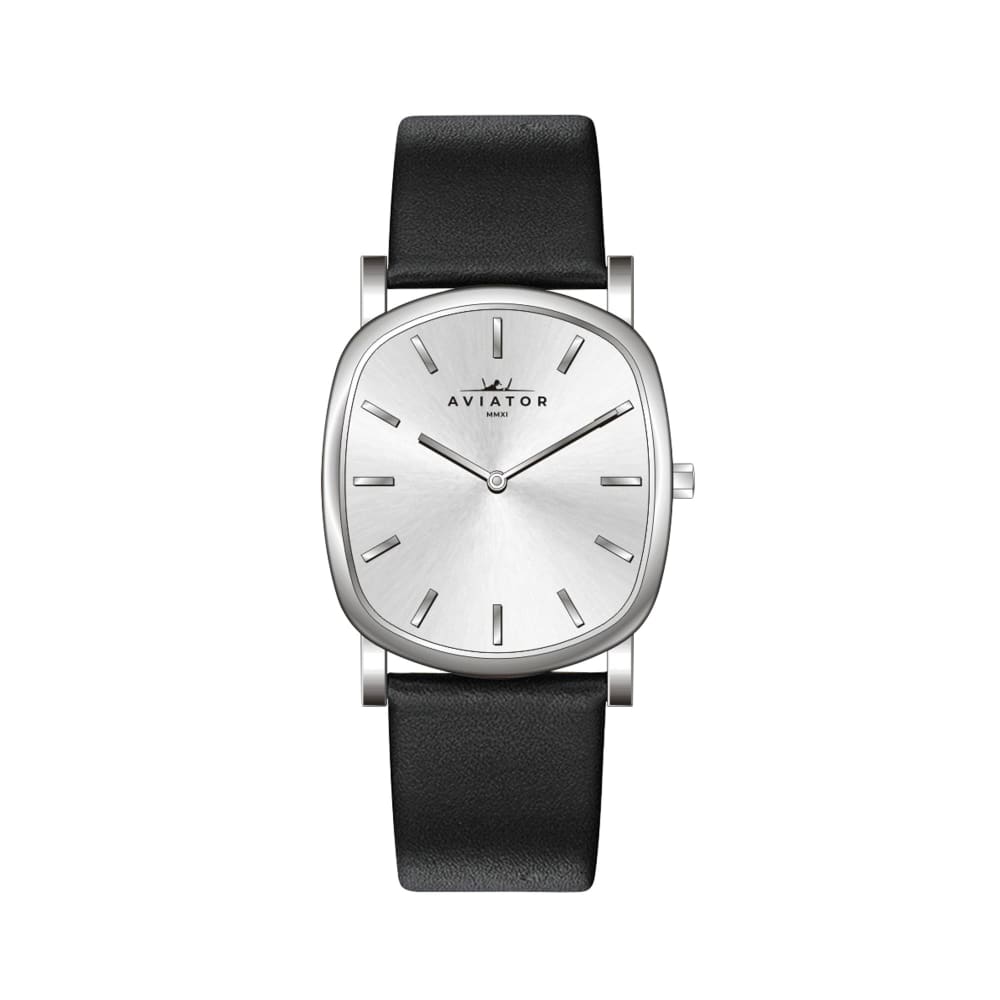 Aviator Silver Watch With Black Band | Shop Now