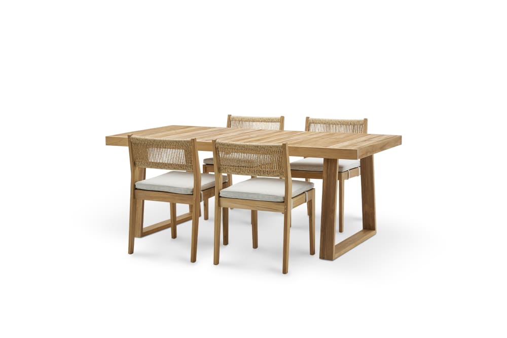 Rio Outdoor Teak Dining Table, 200cm with 4 Chairs | Castlery Singapore