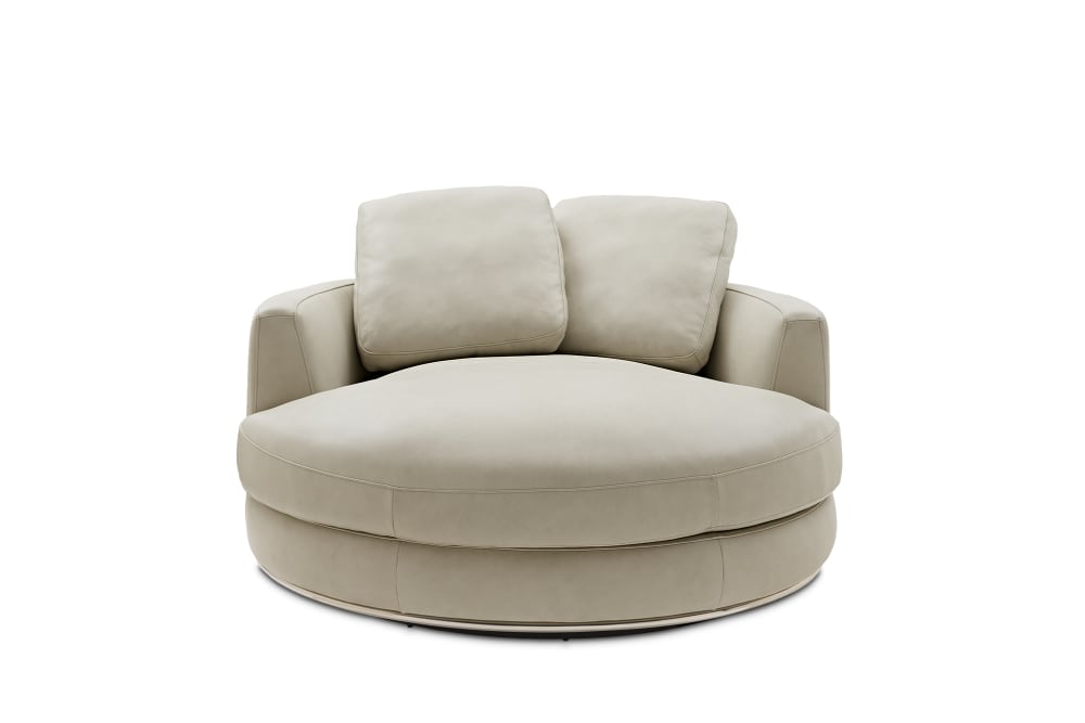 Hamilton Leather Round Swivel Snuggle Chair | Castlery UK