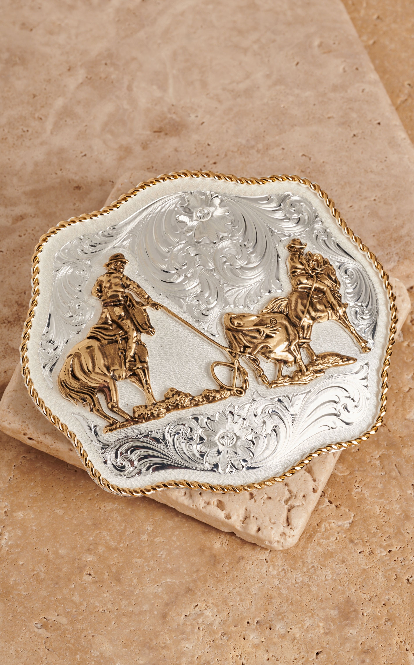 Montana Silversmiths Medium Scallop Team Roping Belt Buckle | Cavender's