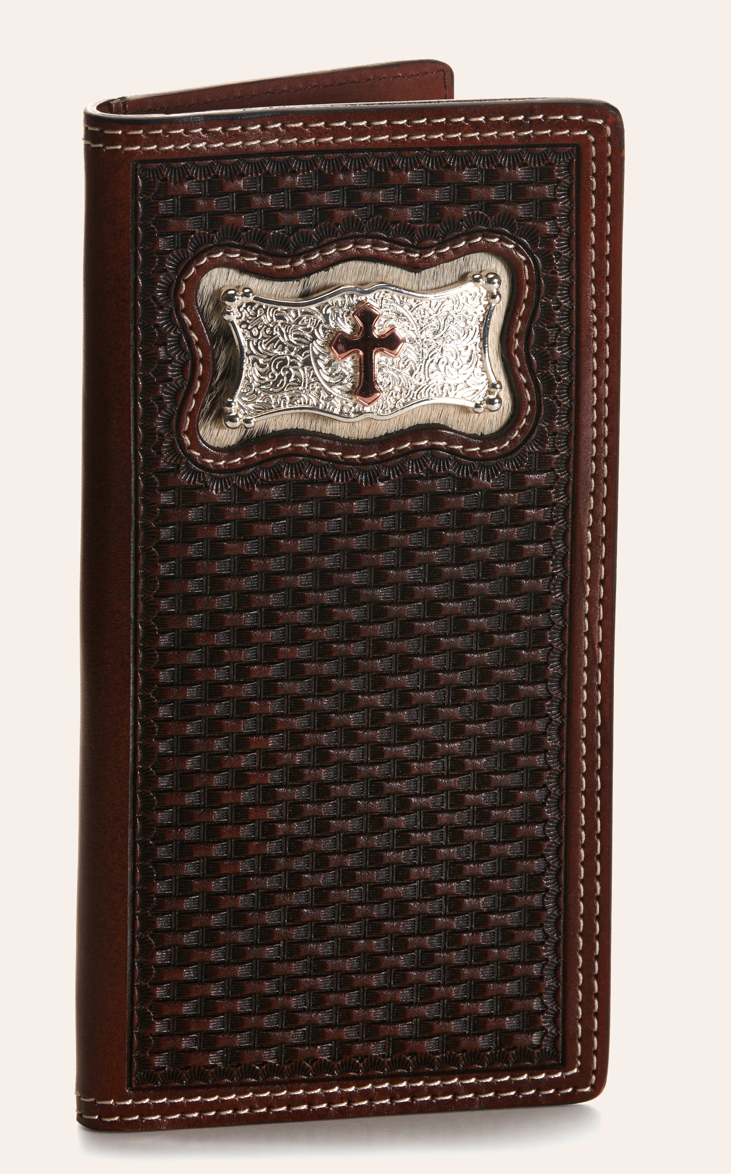 Cowboy Chrome Men's Dark Brown Basketweave with Cross Concho Rodeo ...
