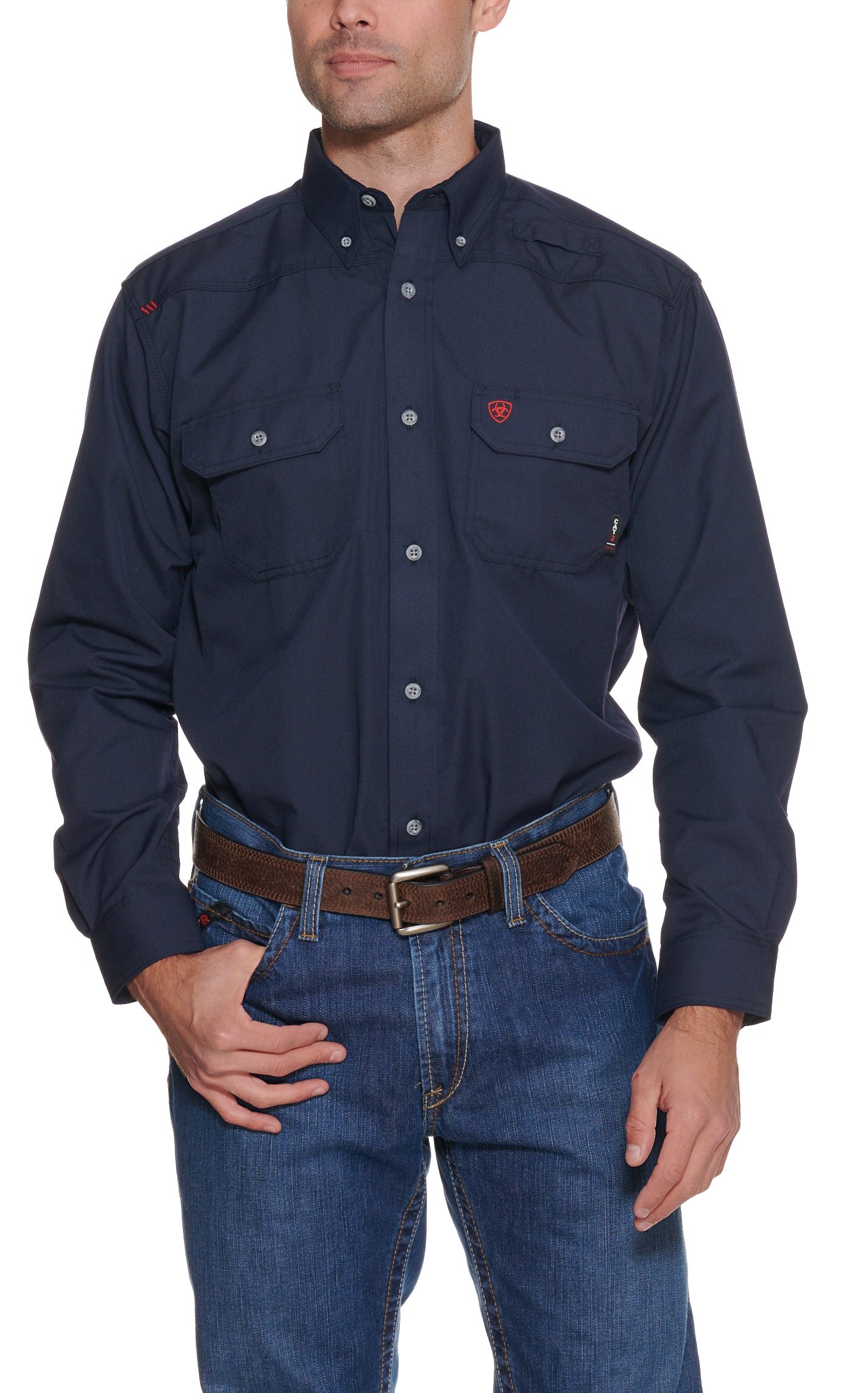 Ariat Work FR Men's Featherlight Navy Long Sleeve Work Shirt - Big ...